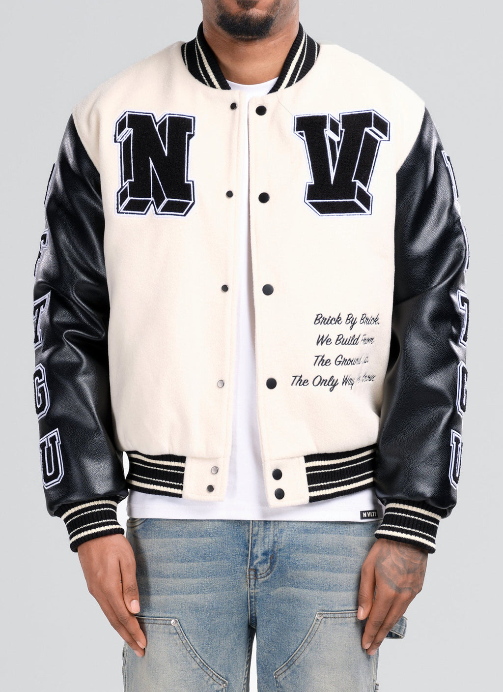 Built From The Ground Up Varsity Jacket - Ivory – US - N V L T Y