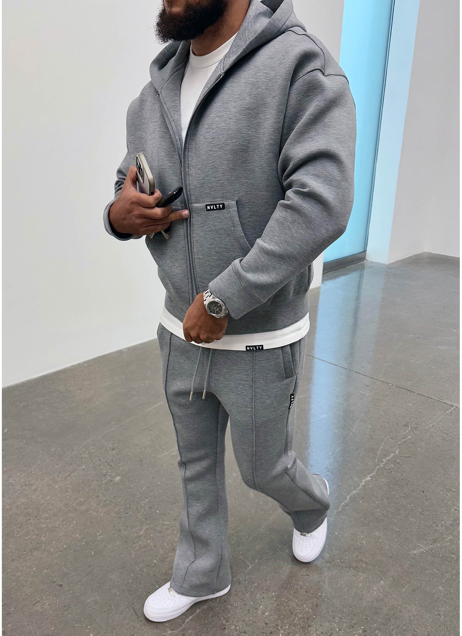 Scuba Structured Flare Pleat Joggers - Grey – N V L T Y, LLC