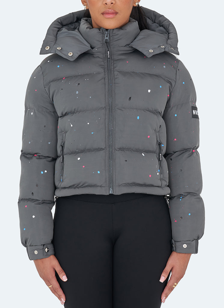 NVLTY - Womens Paint Puffer Jacket - Charcoal Grey – N V L T Y, LLC