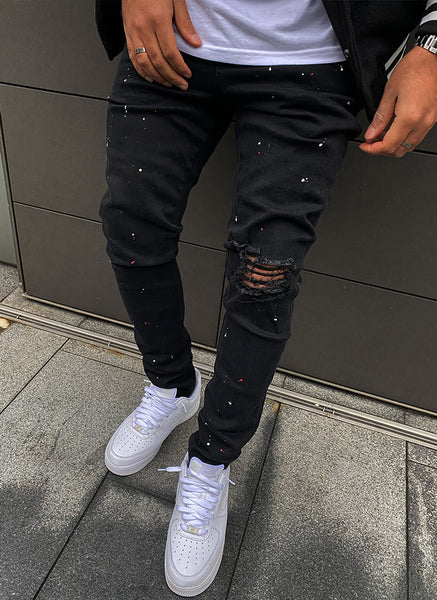 Knee Rip Paint Jeans - Black – US - N V L T Y